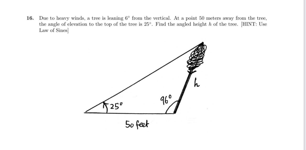 Solved 6. Due to heavy winds, a tree is leaning 6∘ from the | Chegg.com