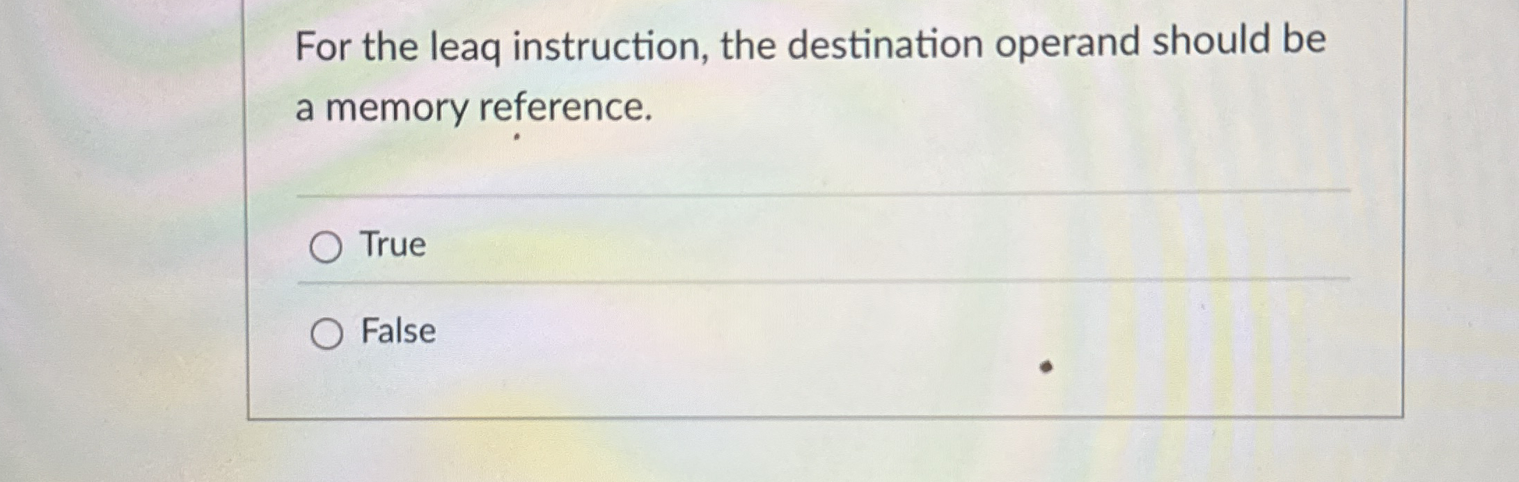 Solved For the leaq instruction, the destination operand | Chegg.com