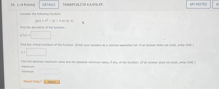 Solved [ 4 Points] Tanapcalc10 4 4 016 Ep Consider The