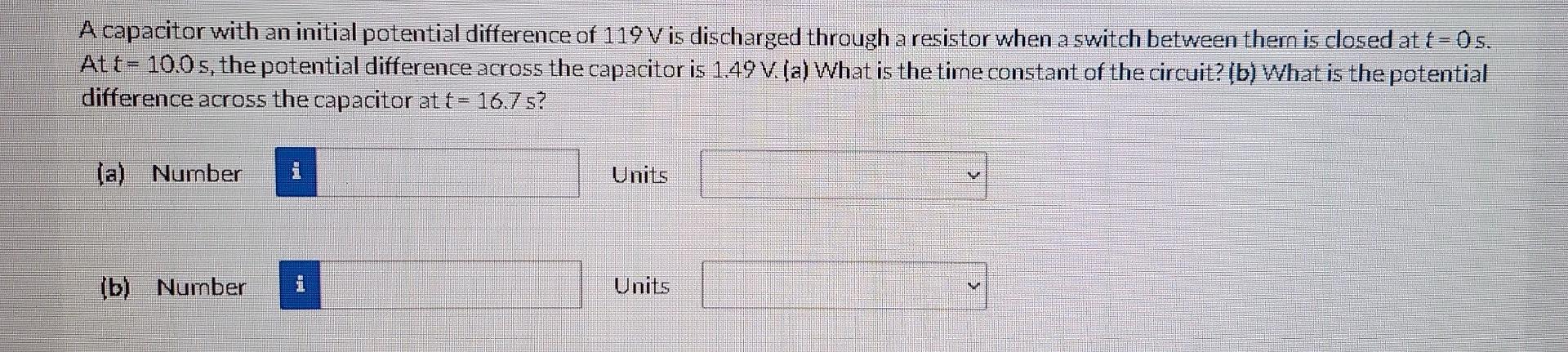 Solved A capacitor with an initial potential difference of | Chegg.com