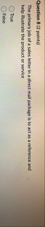Solved Question 8 (2 ﻿points)The primary job of a sales | Chegg.com