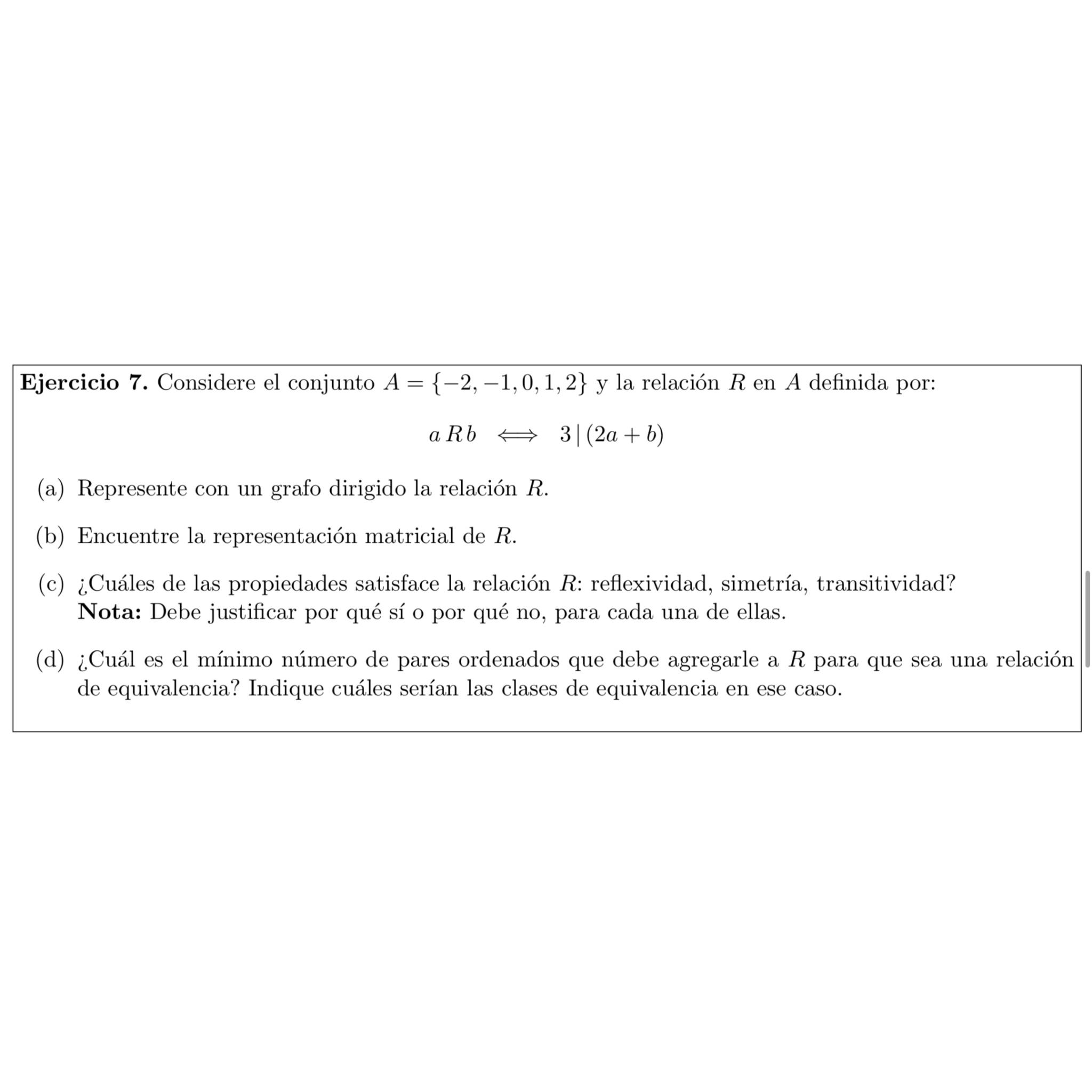 Solved Ejercicio 7. ﻿Considere el conjunto A={-2,-1,0,1,2} | Chegg.com