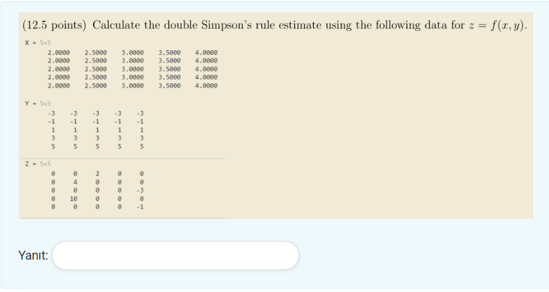 Solved (12.5 ﻿points) ﻿Calculate the double Simpson's rule | Chegg.com