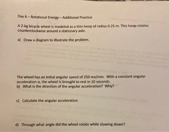 Solved Day 6 - Rotational Energy - Additional Practice A | Chegg.com