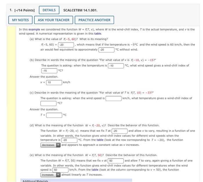 Solved 1. [-/14 Points) DETAILS SCALCET8M 14.1.001. MY NOTES | Chegg.com