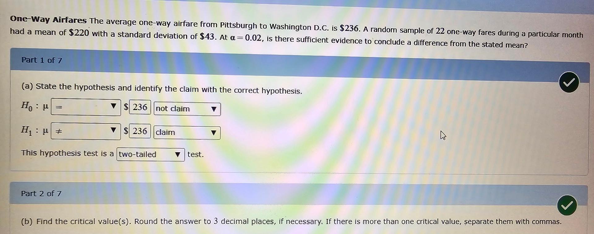 Solved One-Way Airfares The average one-way airfare from | Chegg.com