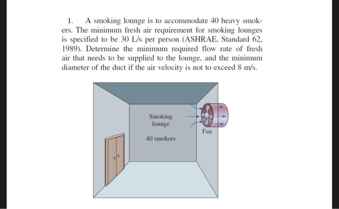 Solved 1. A smoking lounge is to accommodate 40 heavy smok- | Chegg.com