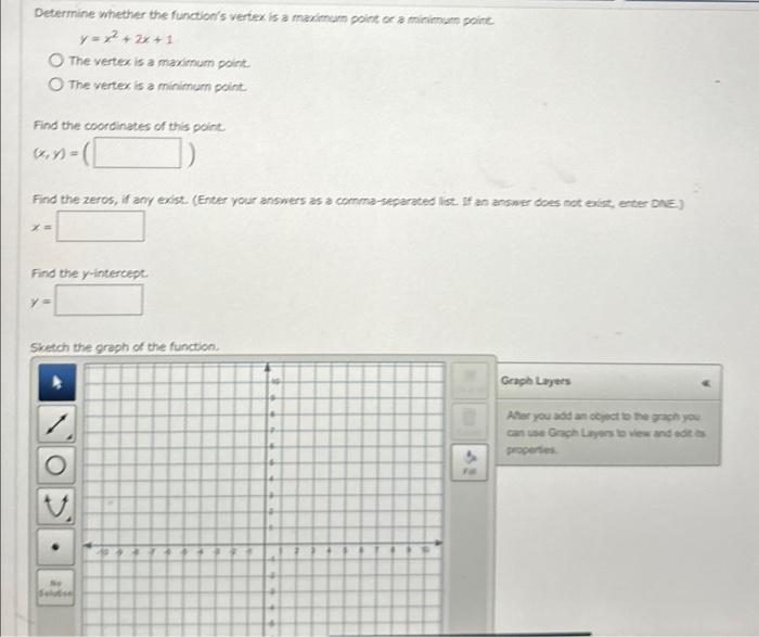 Solved Determine whether the function's vertex is a maximum | Chegg.com