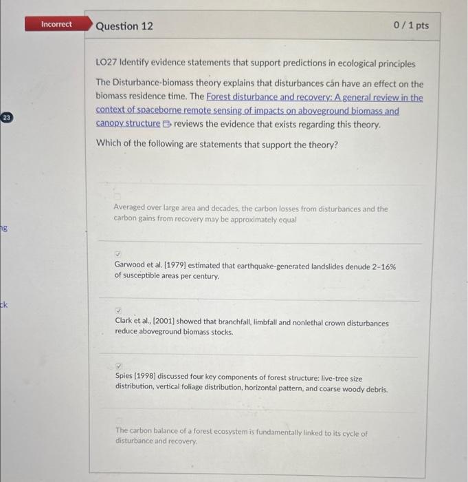 Solved LO27 Identify evidence statements that support | Chegg.com