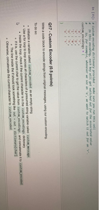 Solved In [35]: # Custom encoding dictionary provided - make | Chegg.com