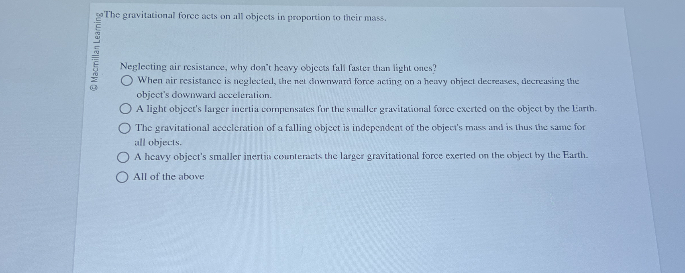 Solved Ane Gravitational Force Acts On All Objects In