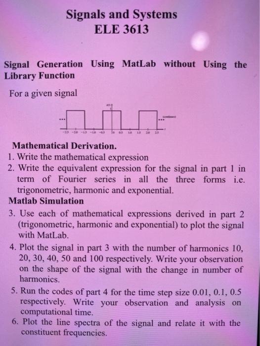 Signals and Systems ELE 3613 Signal Generation Using | Chegg.com