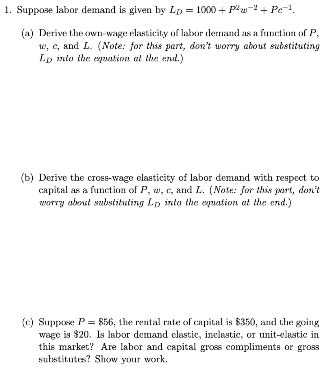 Solved Suppose labor demand is given by | Chegg.com