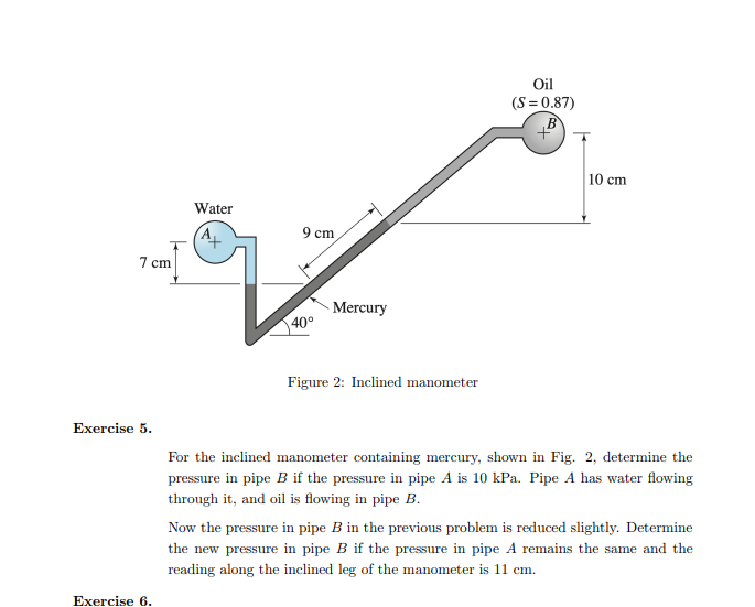 Solved Figure 2: Inclined manometer Exercise 5. ﻿For the | Chegg.com