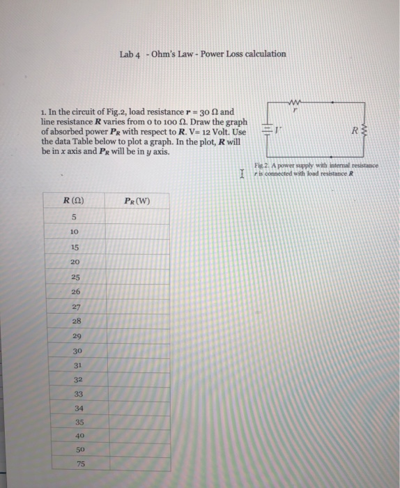 Solved Lab 4 - Ohm's Law - Power Loss calculation 1. In the | Chegg.com