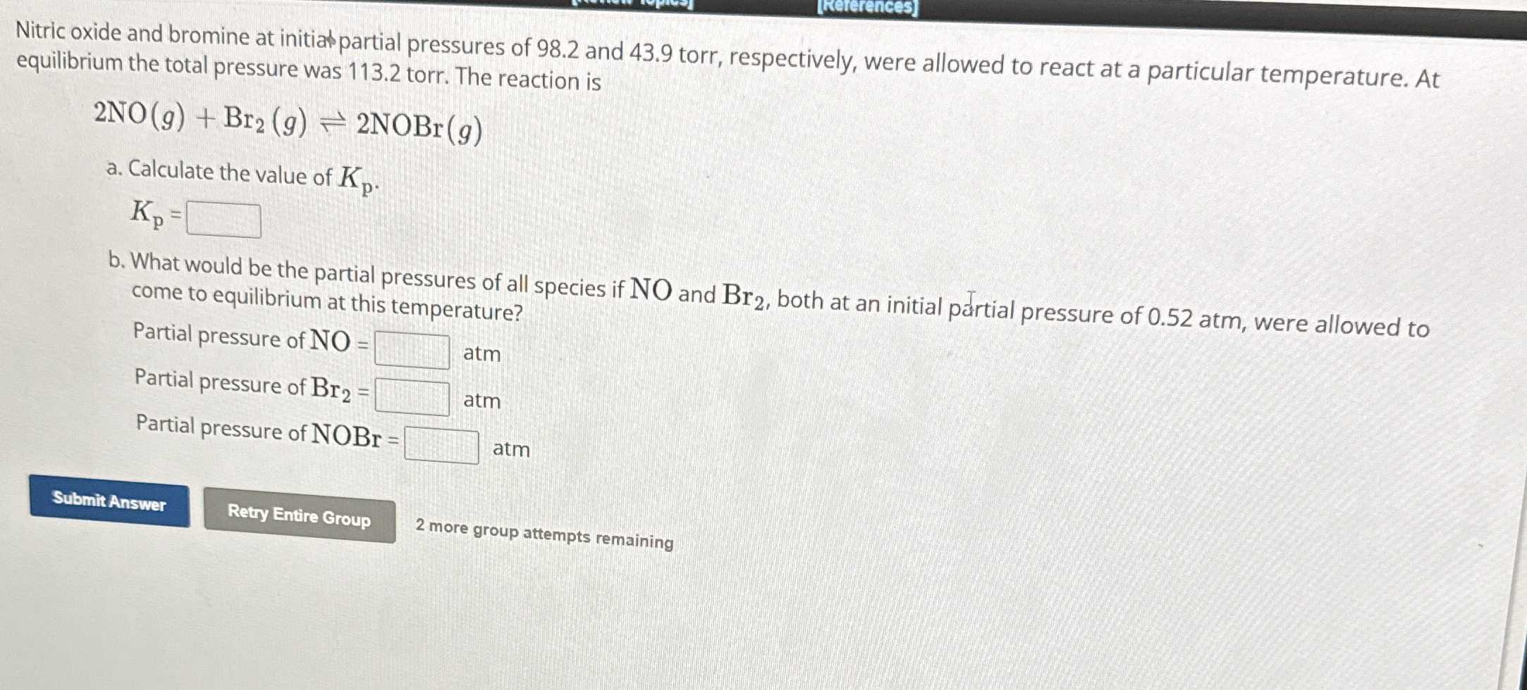 Nitric oxide and bromine at initiap partial pressures | Chegg.com