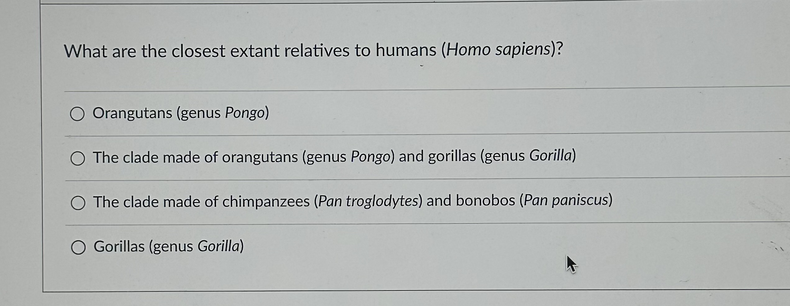 Solved What are the closest extant relatives to humans (Homo | Chegg.com