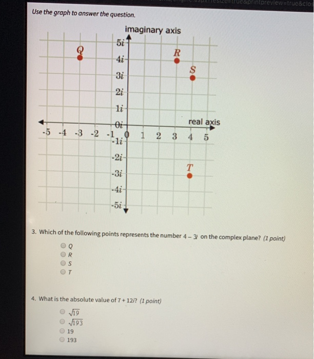 Solved Use the graph to answer the question. imaginary axis | Chegg.com
