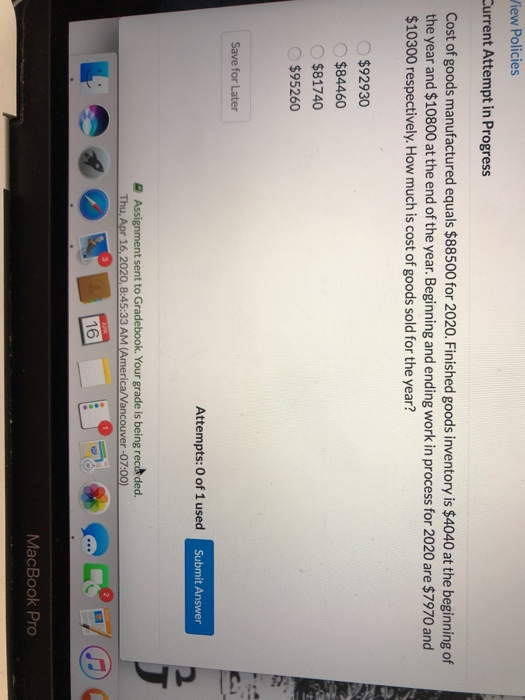 Solved View Policies Current Attempt in Progress Cost of | Chegg.com