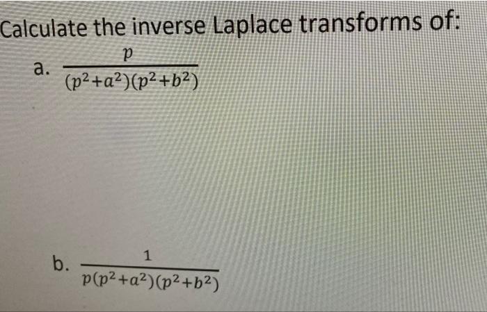 Solved Calculate the inverse Laplace transforms of: р (p2 | Chegg.com