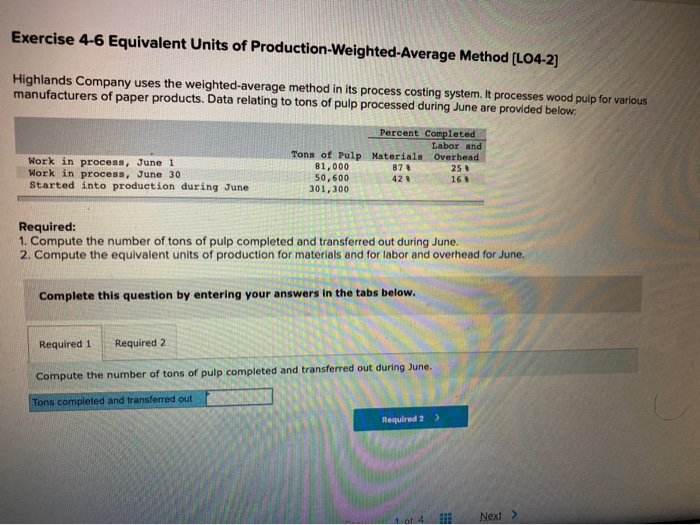 Solved Exercise 4-6 Equivalent Units of | Chegg.com