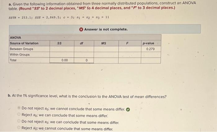 Solved a. Given the following information obtained from | Chegg.com