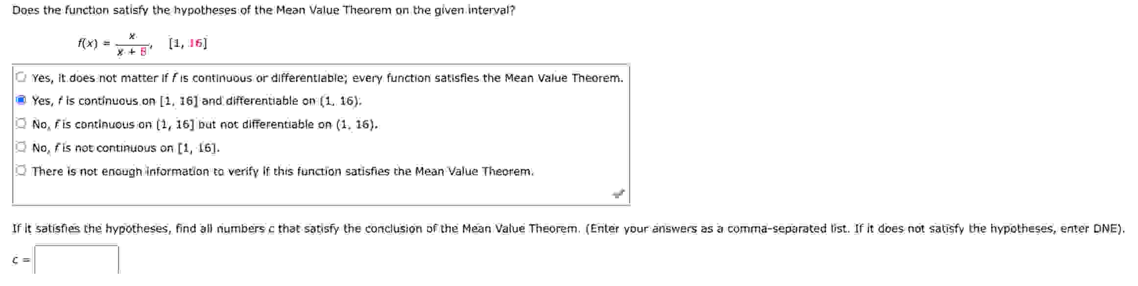 Solved Does the function satisfy the hypotheses of the Mean | Chegg.com