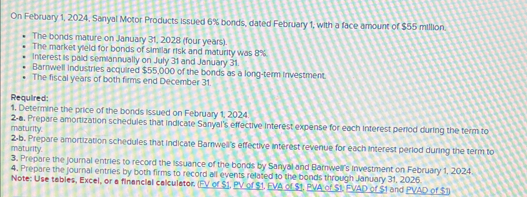 Solved On February 1, 2024, ﻿Sanyal Motor Products Issued 6% | Chegg.com
