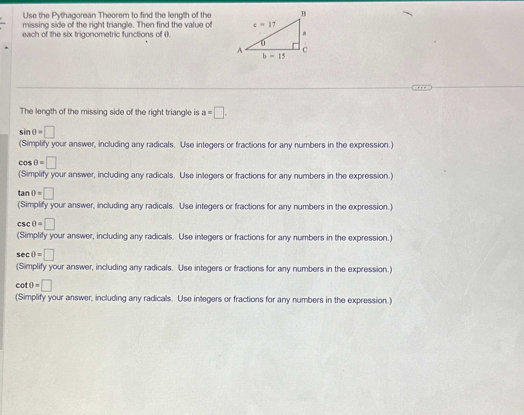 Solved Use the Pythagorean Theorem to find the length of the | Chegg.com