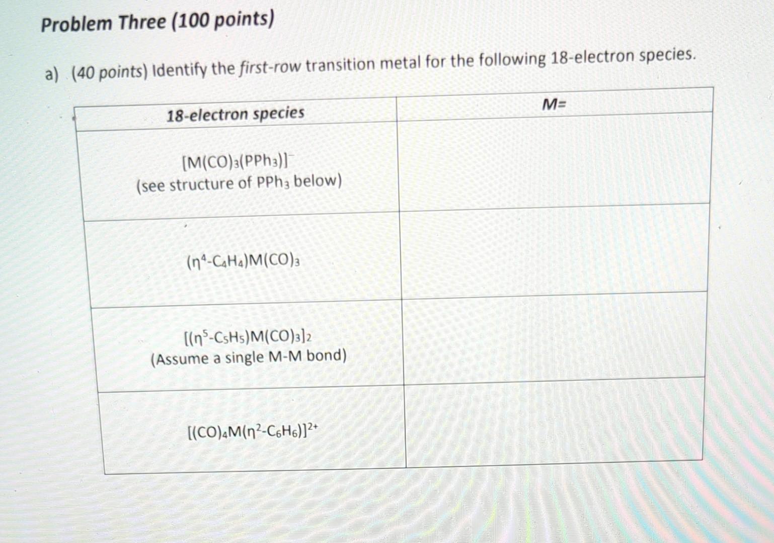Solved a) (40 points) Identify the first-row transition | Chegg.com