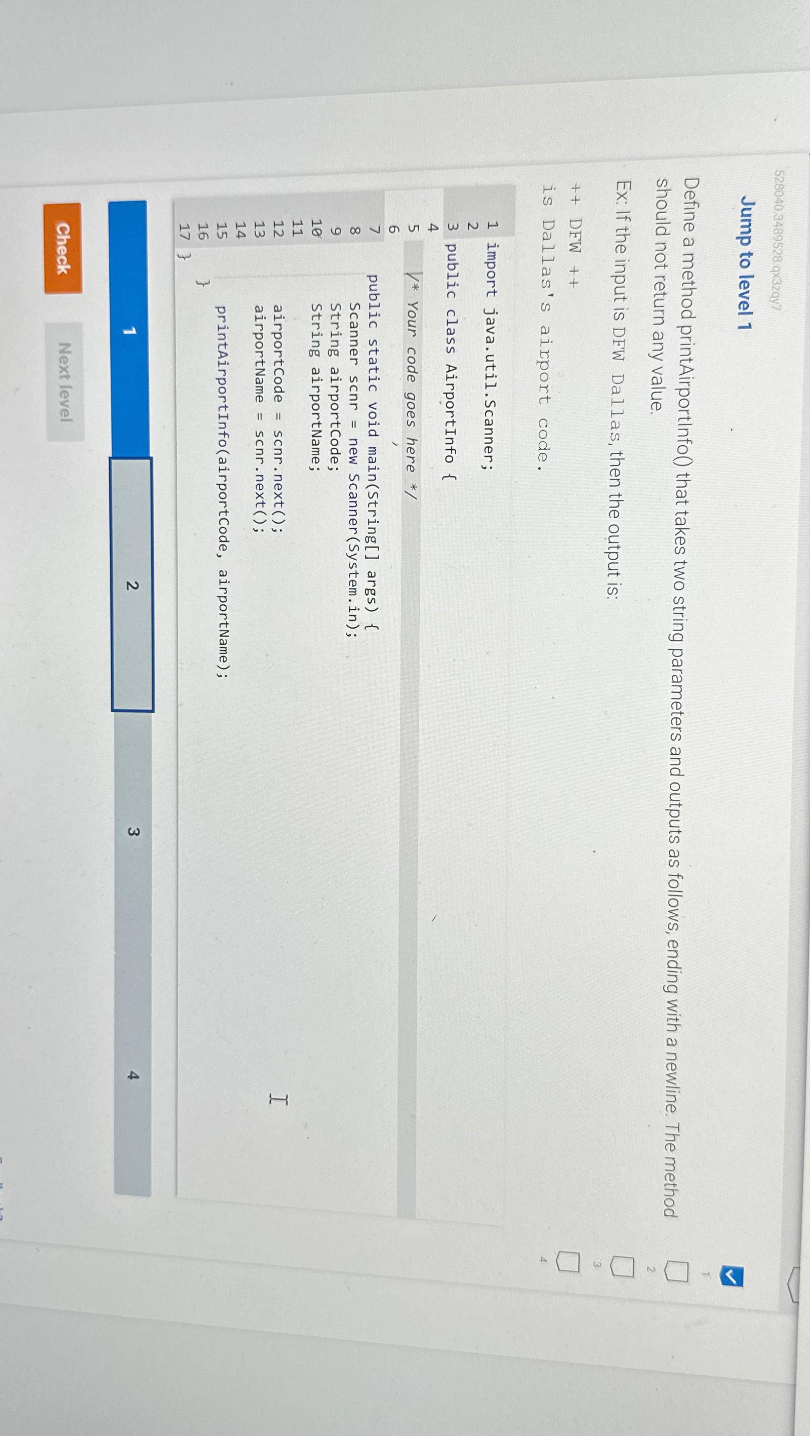 Solved 528040.3489528.9x3zqy7Jump to level 1Define a method | Chegg.com