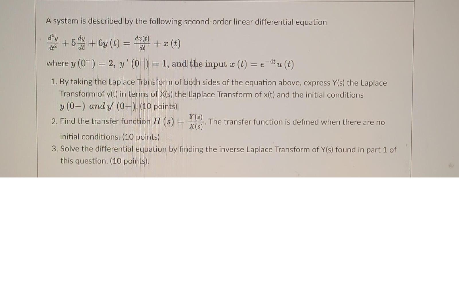 Solved A system is described by the following second-order | Chegg.com