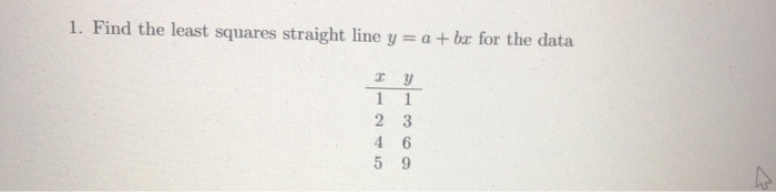 Solved 1. Find the least squares straight line y = a + bæ | Chegg.com