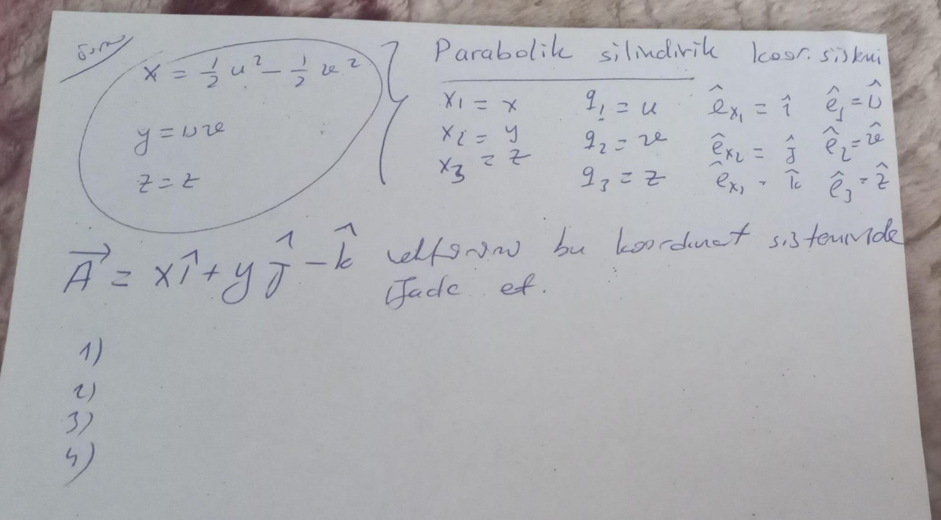 Solved s.r/ x=21u2−21u2y=ωuz=z⎩⎨⎧ Parabolik silindivik koor. | Chegg.com