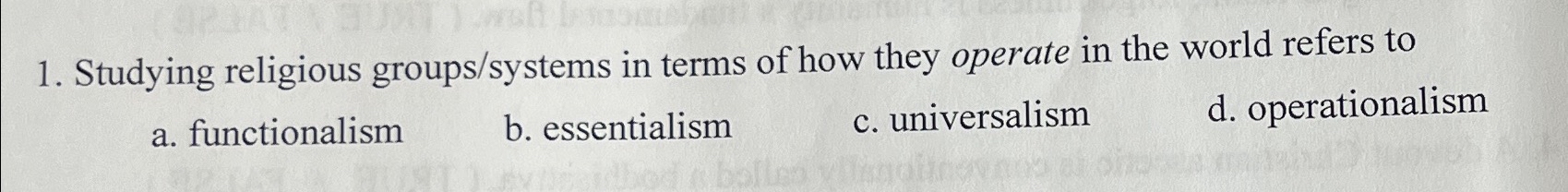 Solved Studying religious groups/systems in terms of how | Chegg.com