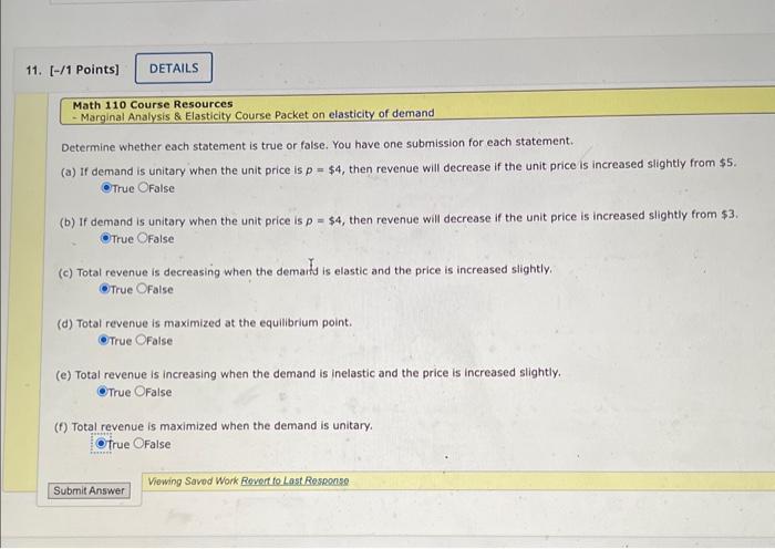 Solved - Marginal Analysis \& Elasticity Course Packet on | Chegg.com