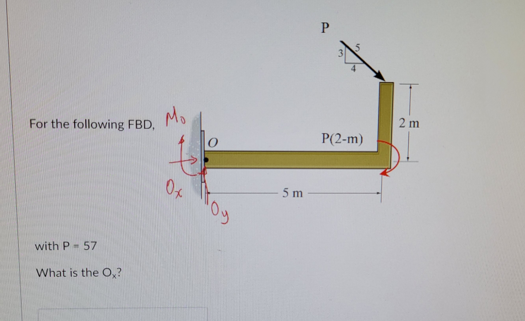 Solved For the following FBD,with P=57 ﻿what is the Ox ? | Chegg.com