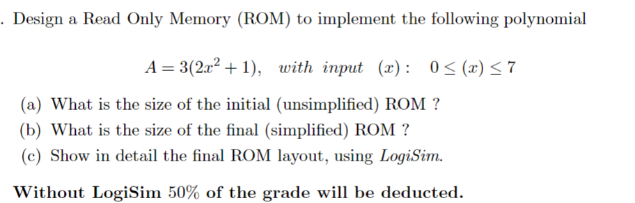 Solved Design a Read Only Memory (ROM) ﻿to implement the | Chegg.com