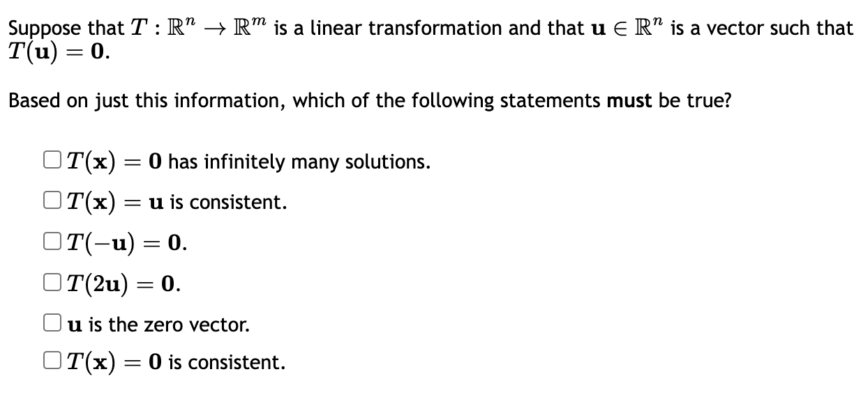 Solved Suppose that T:Rn→Rm ﻿is a linear transformation and | Chegg.com