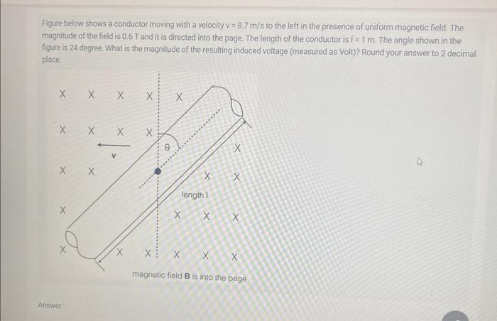 Solved Figure below shows a conductor moving with a velocity | Chegg.com