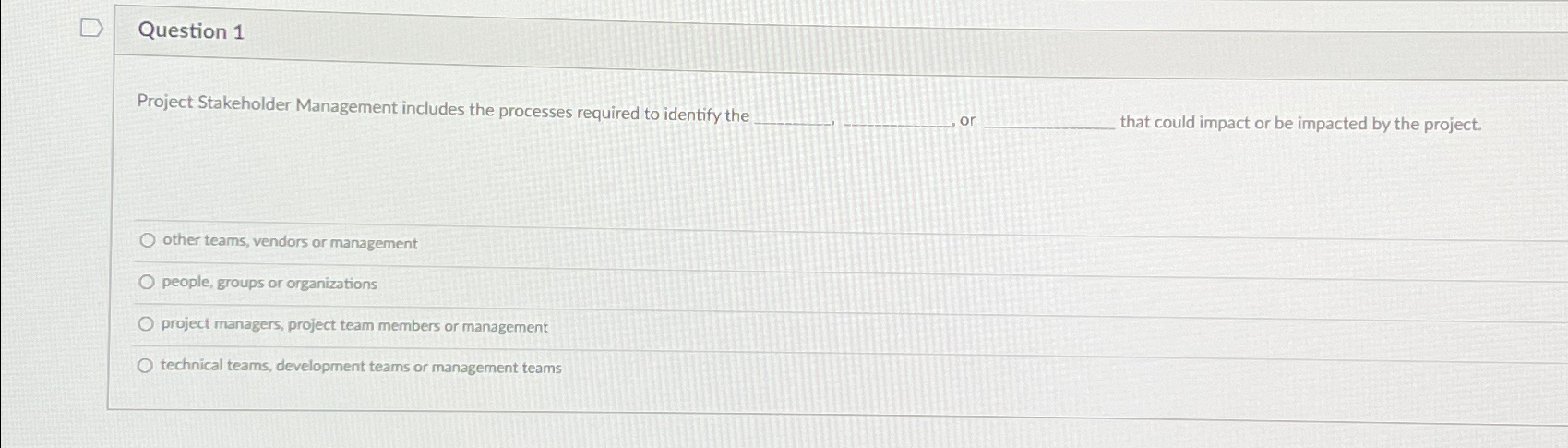 Question 1Project Stakeholder Management includes the | Chegg.com