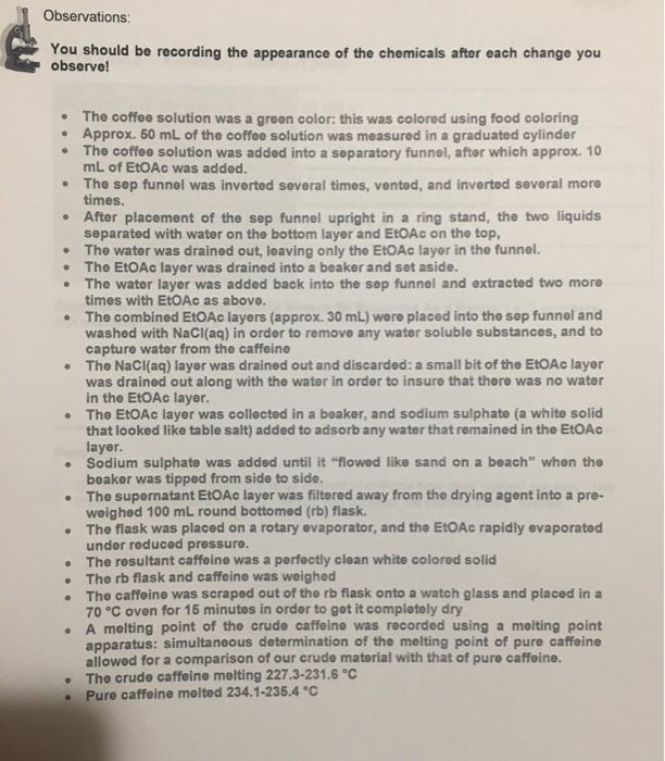 Extraction of Caffeine Report Sheet Pre-lab: | Chegg.com