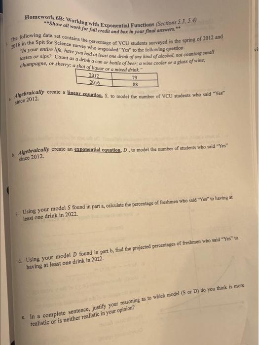 Solved Homework 6B: Working with Exponential Functions | Chegg.com