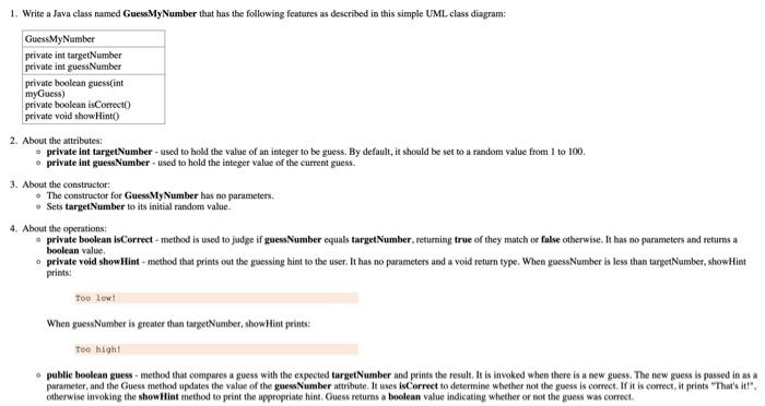 Solved 1. Write a Java class named Gues:MyNumber that has | Chegg.com