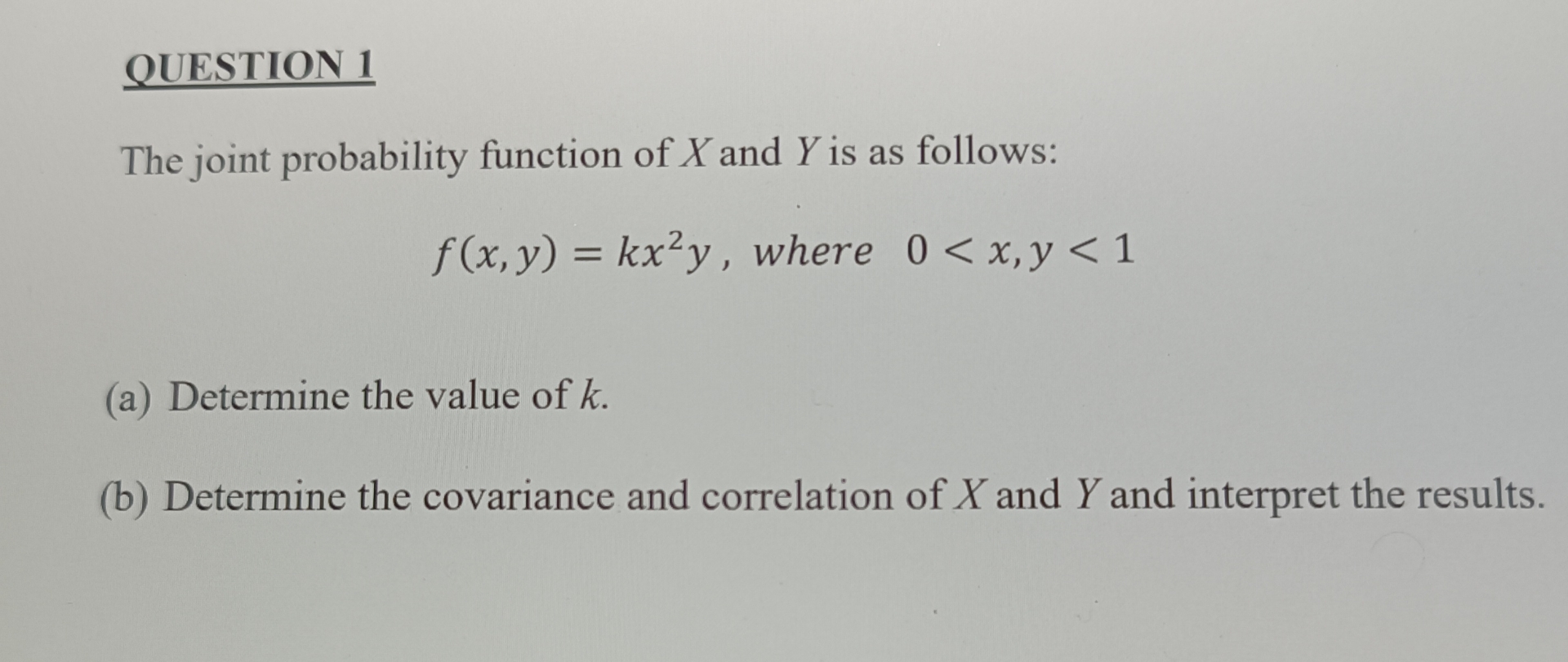 Solved QUESTION 1The joint probability function of x ﻿and Y | Chegg.com