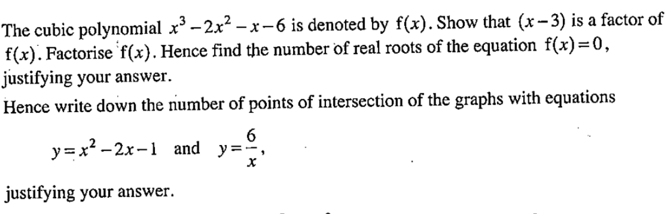 Solved The cubic polynomial x3-2x2-x-6 ﻿is denoted by f(x). | Chegg.com