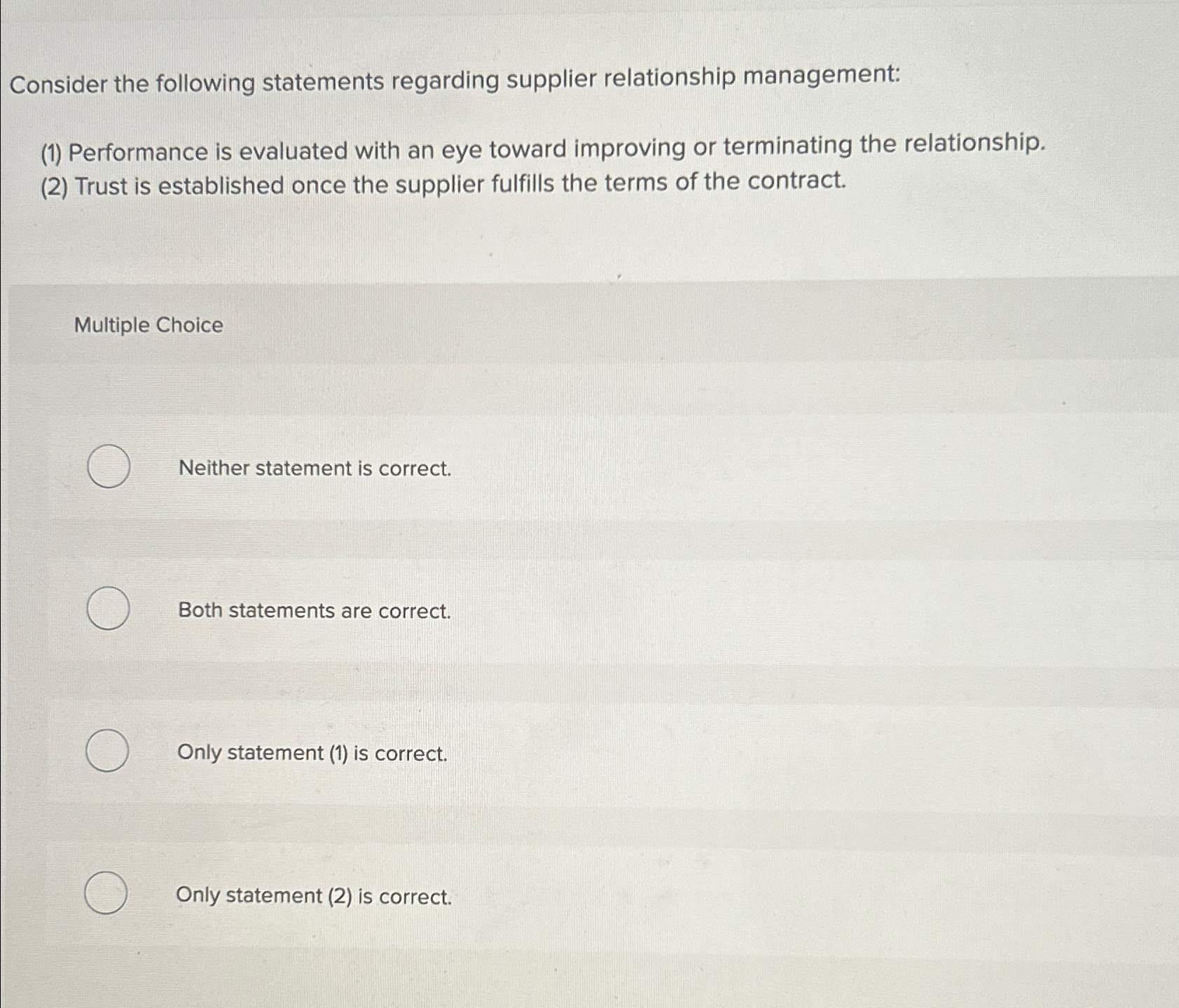 Solved Consider the following statements regarding supplier | Chegg.com