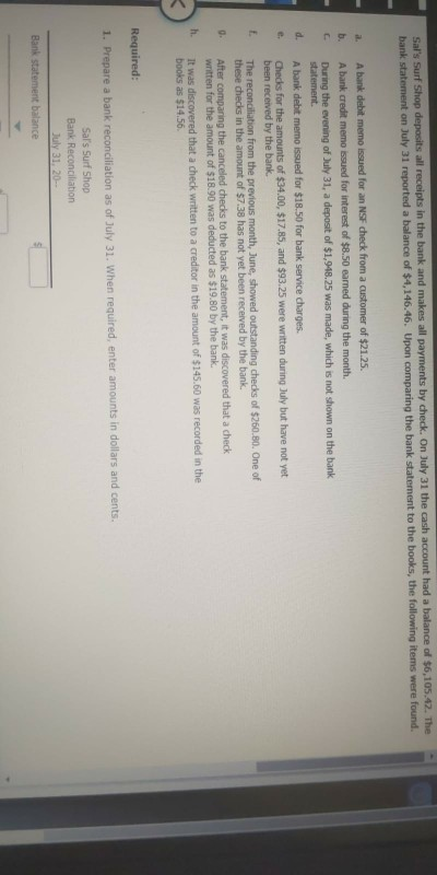 Solved Sal's Surf Shop deposits all receipts in the bank and | Chegg.com