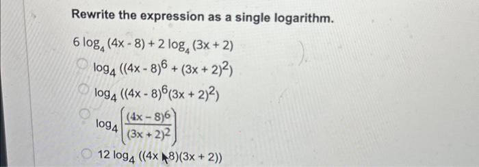 Solved Rewrite the expression as a single logarithm. | Chegg.com