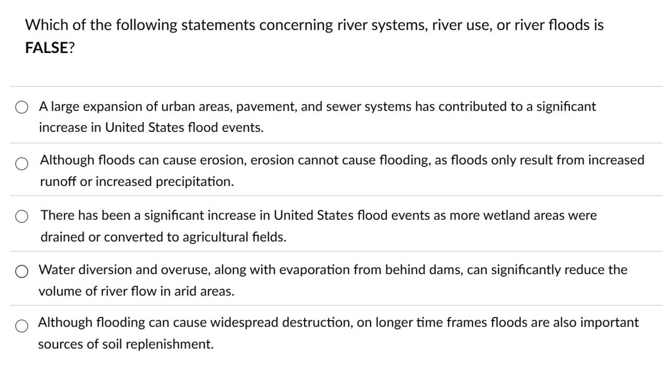 Solved Which of the following statements concerning river | Chegg.com